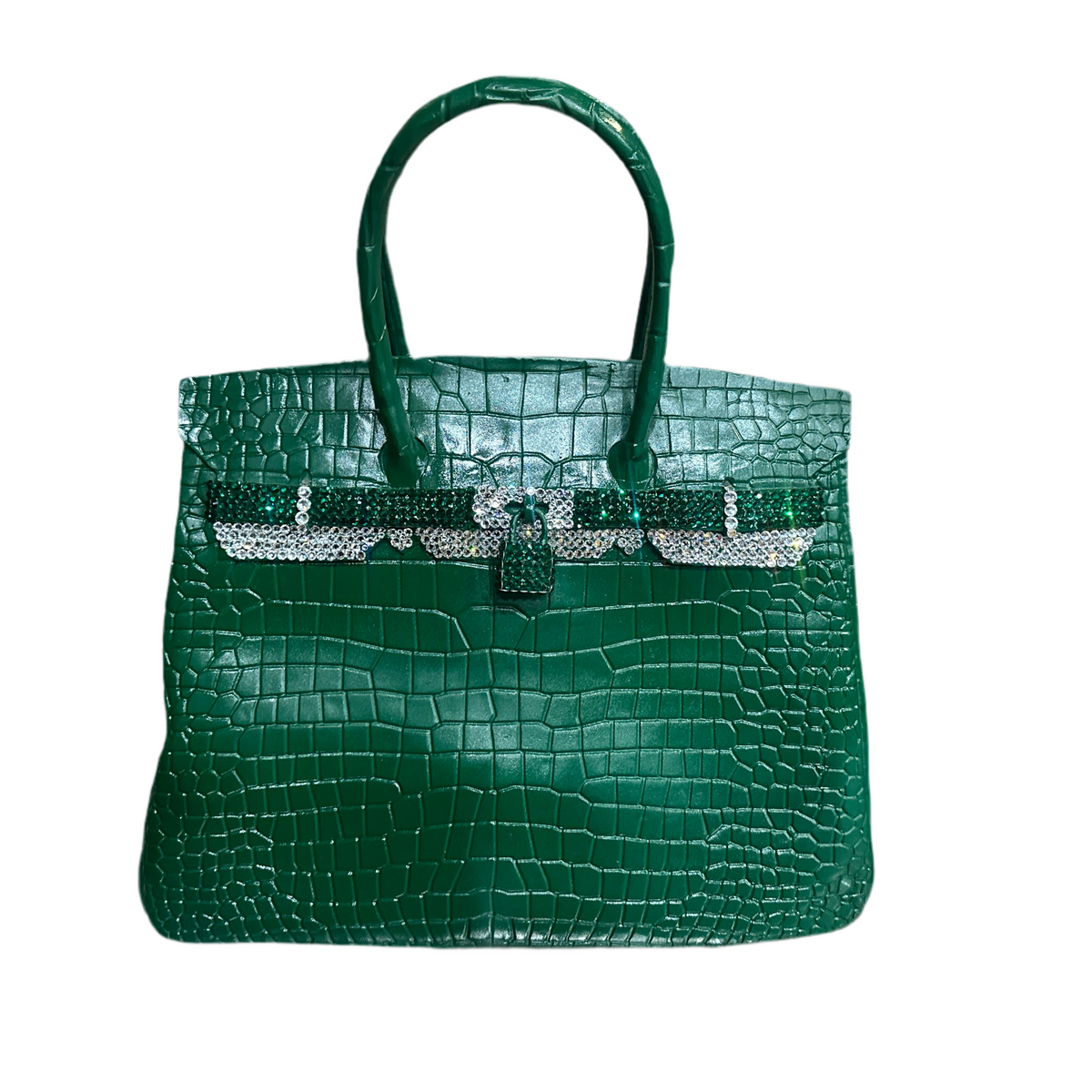 Luxury Birkin 40 Emerald Green Handbag - Swarovski Crystal Brass Detai – Cocolea