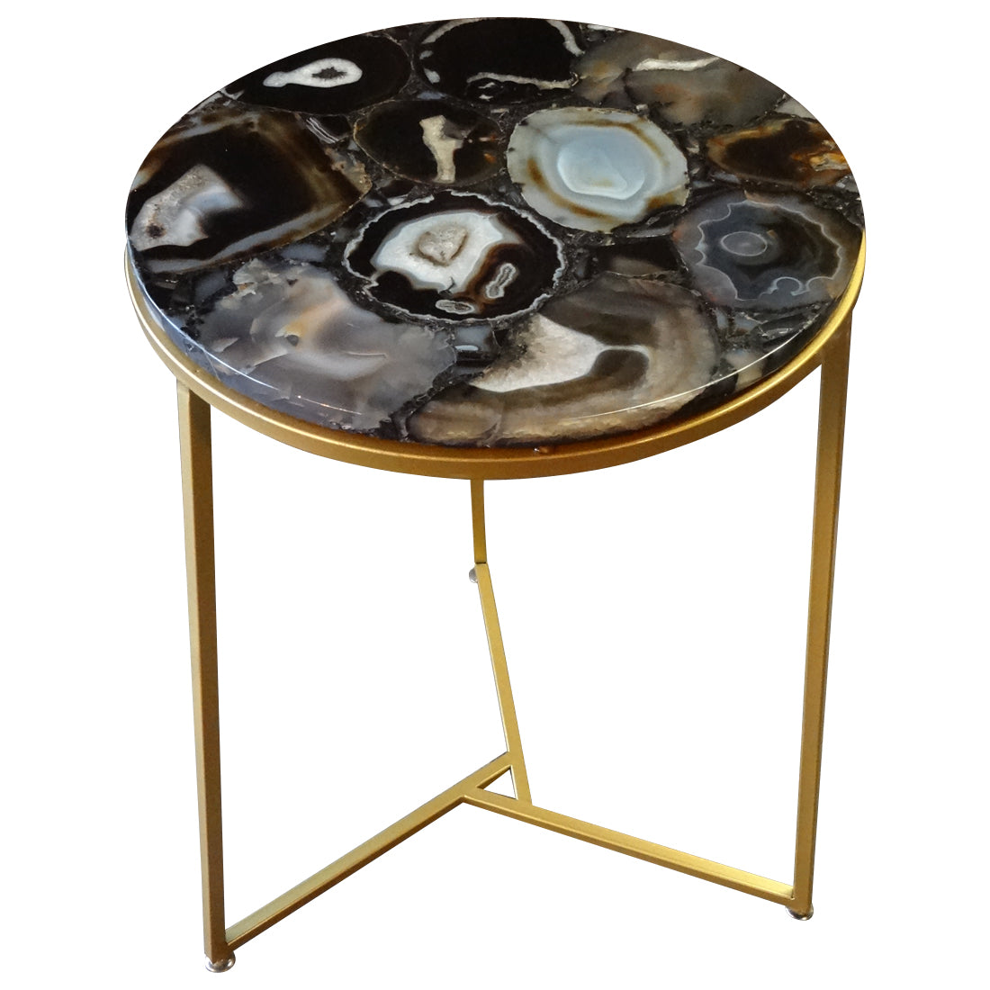 Sudoku Black Monochrome Agate Side Table with Matte Gold Frame – Cocolea
