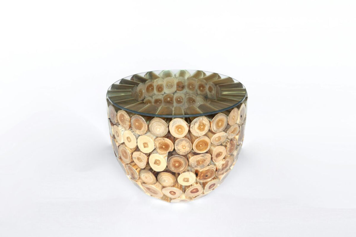 Cannon Teak Wood Stump and Brass Round Coffee Table - Small – Cocolea